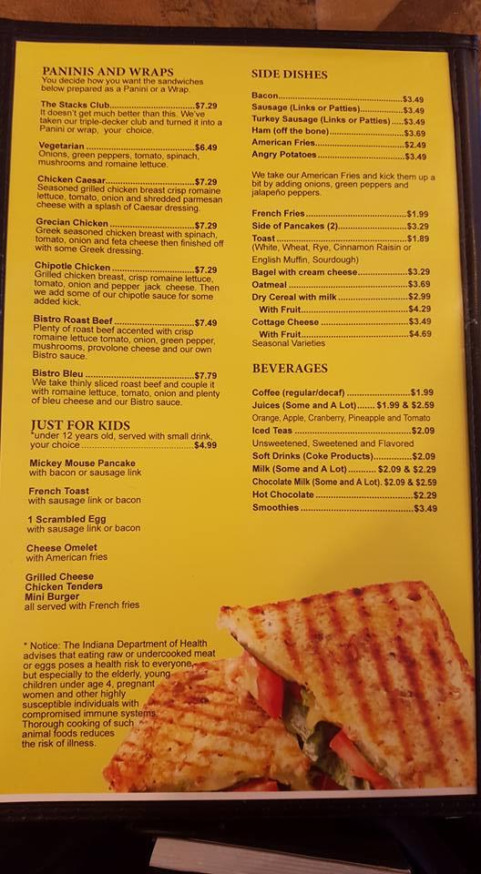 Menu at Stacks Pancake House And Grill restaurant, Plainfield