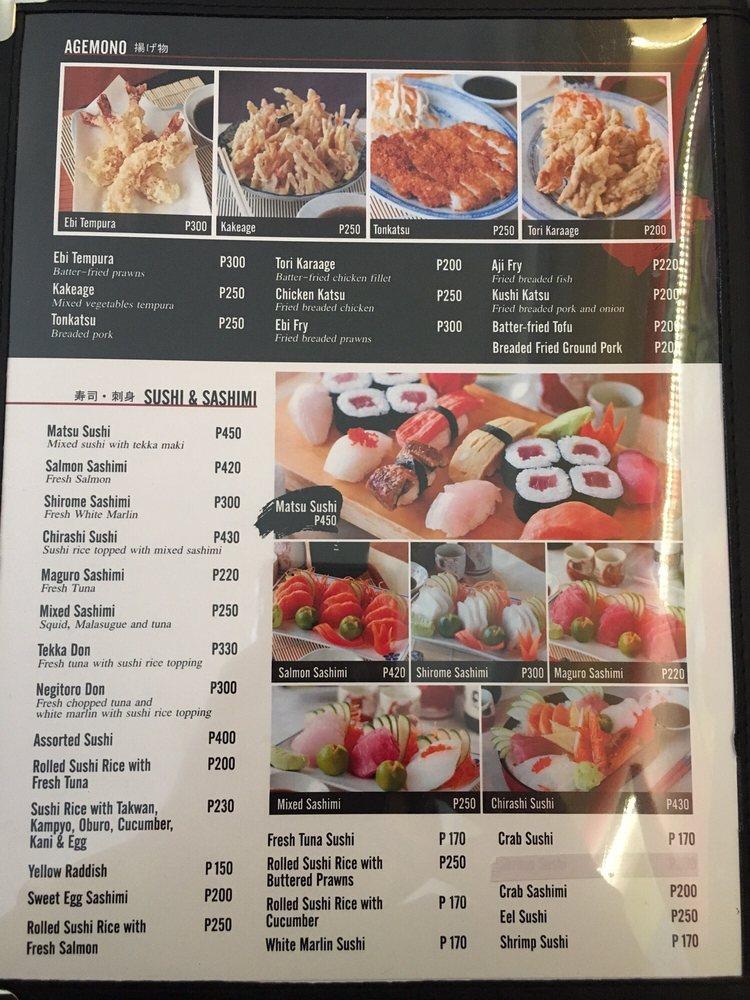 Menu at Tadakuma restaurant, Davao City, 3H5Q+G8J