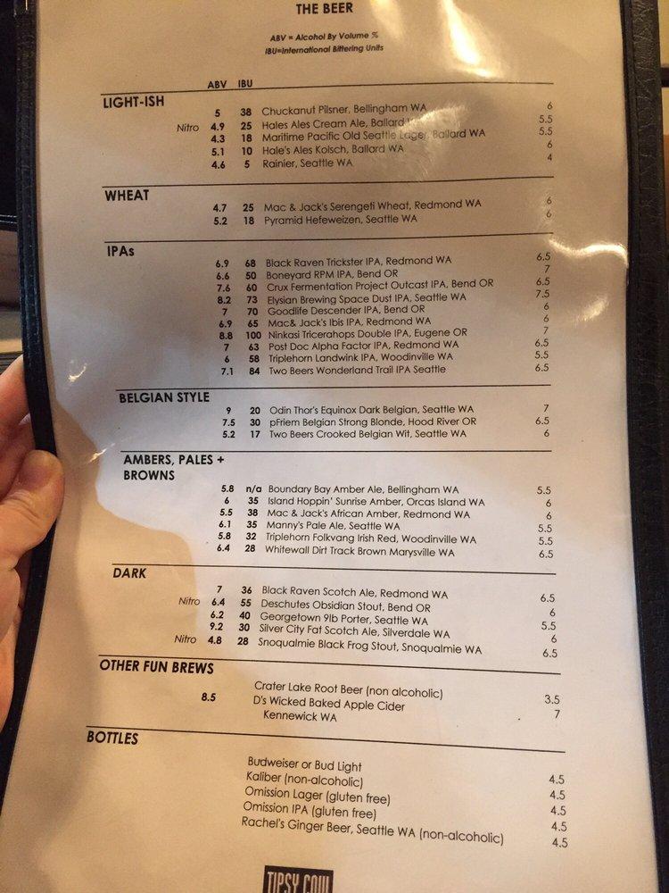 Menu at Tipsy Cow - Woodinville pub & bar, Woodinville