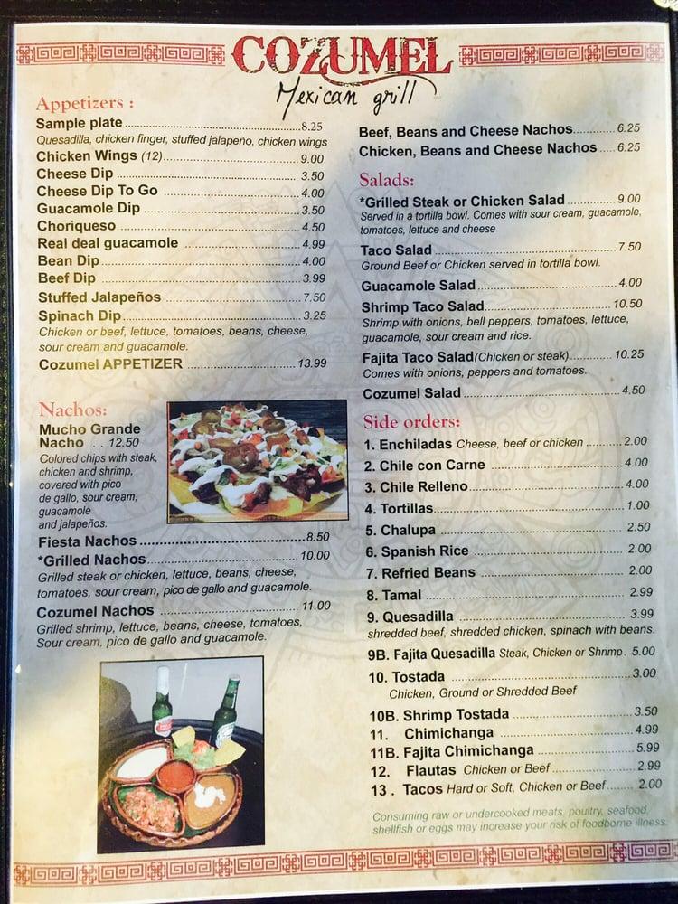 Menu at Cozumel Mexican Grill restaurant, Loxley