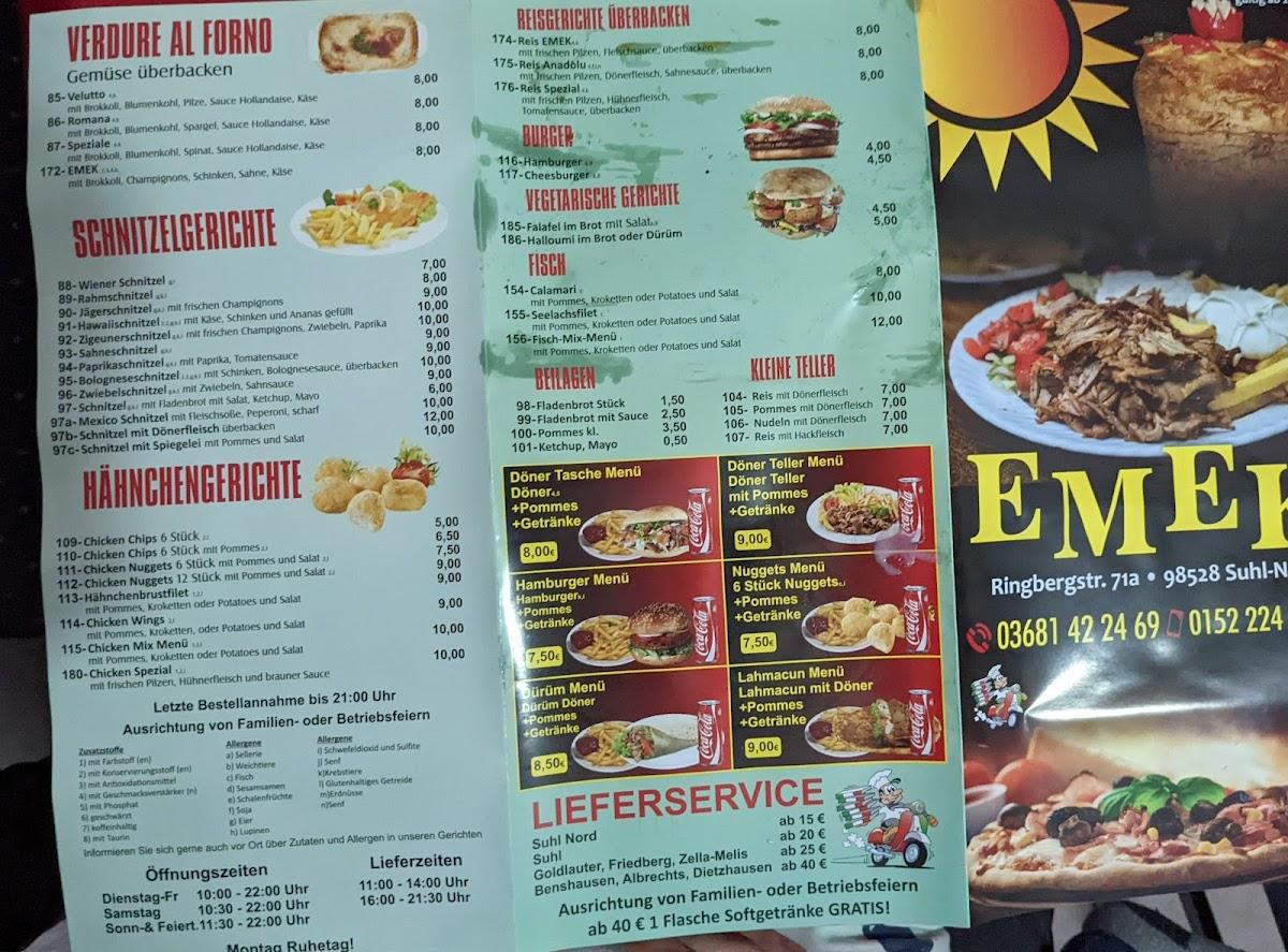 Speisekarte von EMEK Döner-Pizza-Pasta Haus, Suhl