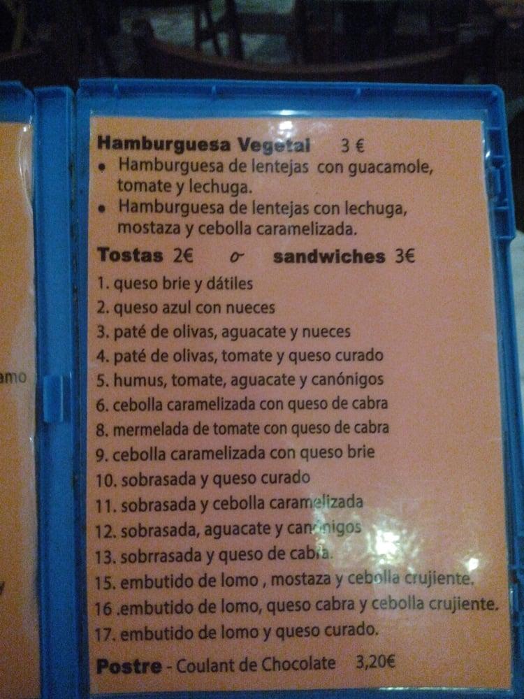 Menu at Kaf Café, Valencia