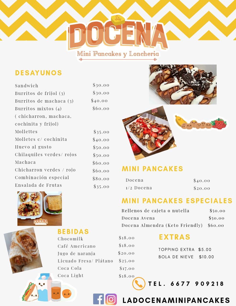 Carta del café La Docena Minipancakes, Culiacán Rosales