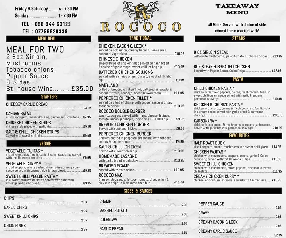 Menu at Rococo Wine Bar Antrim, Antrim