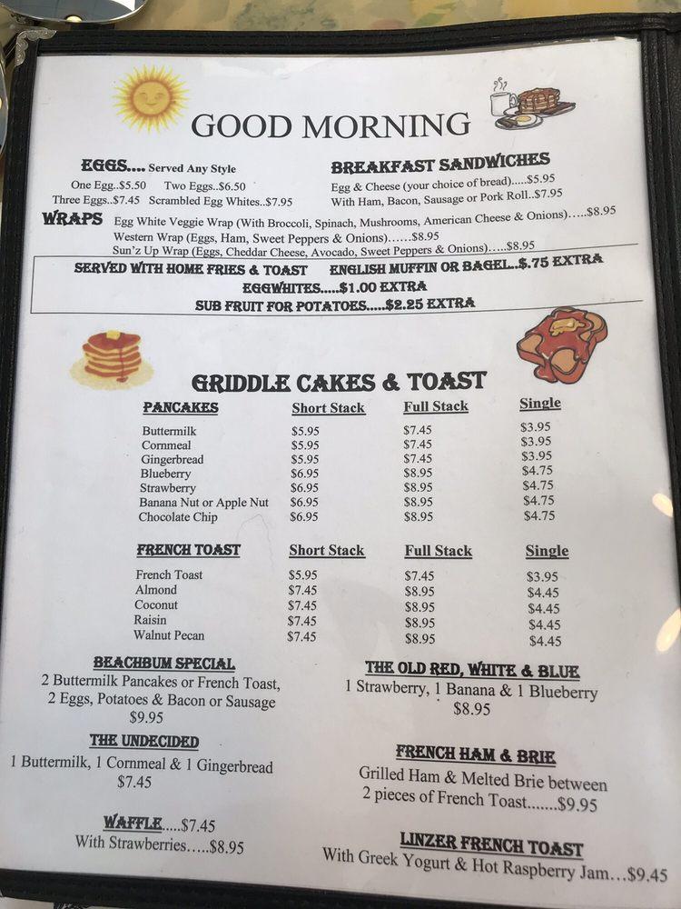 Menu at Sun'z Up Cafe, Wildwood Crest
