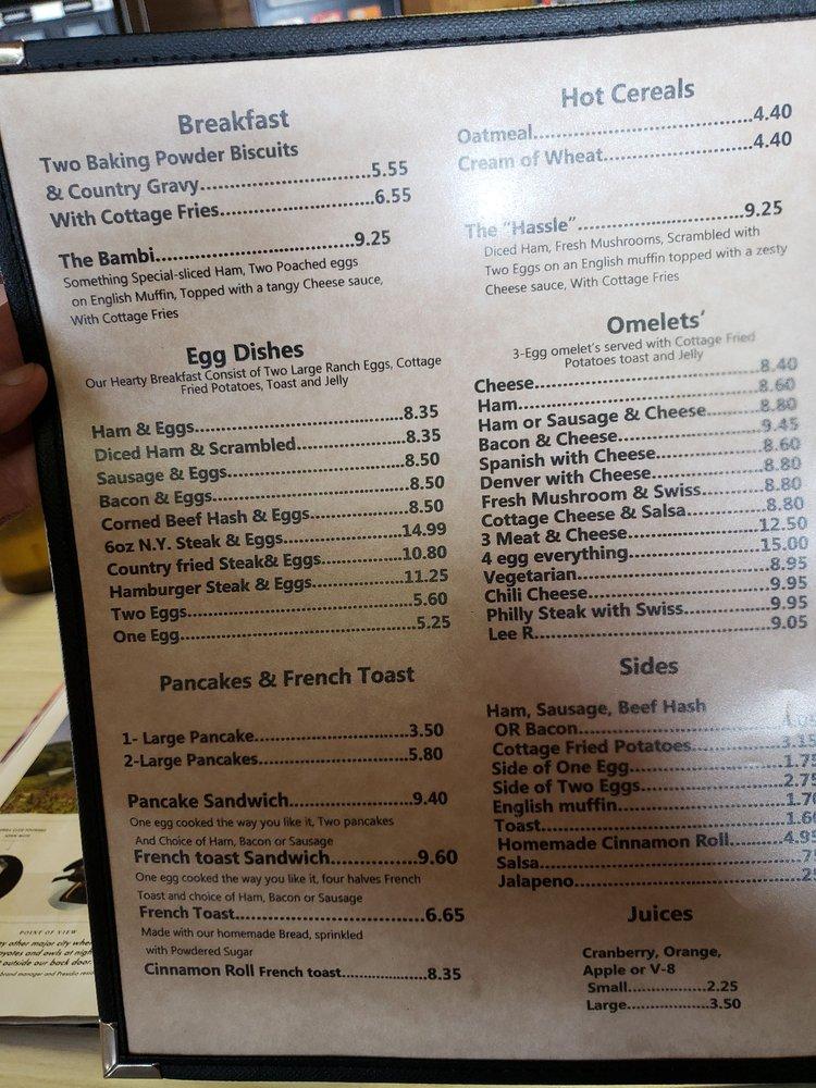 Menu at El Bambi Cafe, Beaver