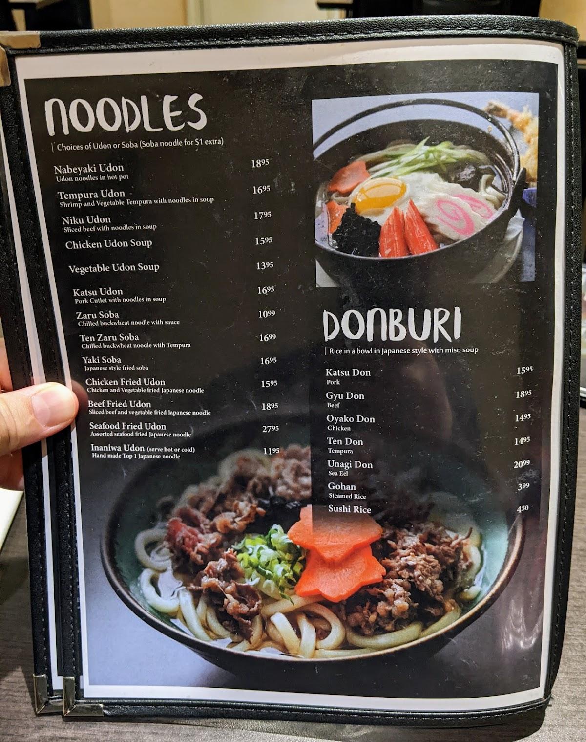 Menu at Fukui Sushi restaurant, Toronto