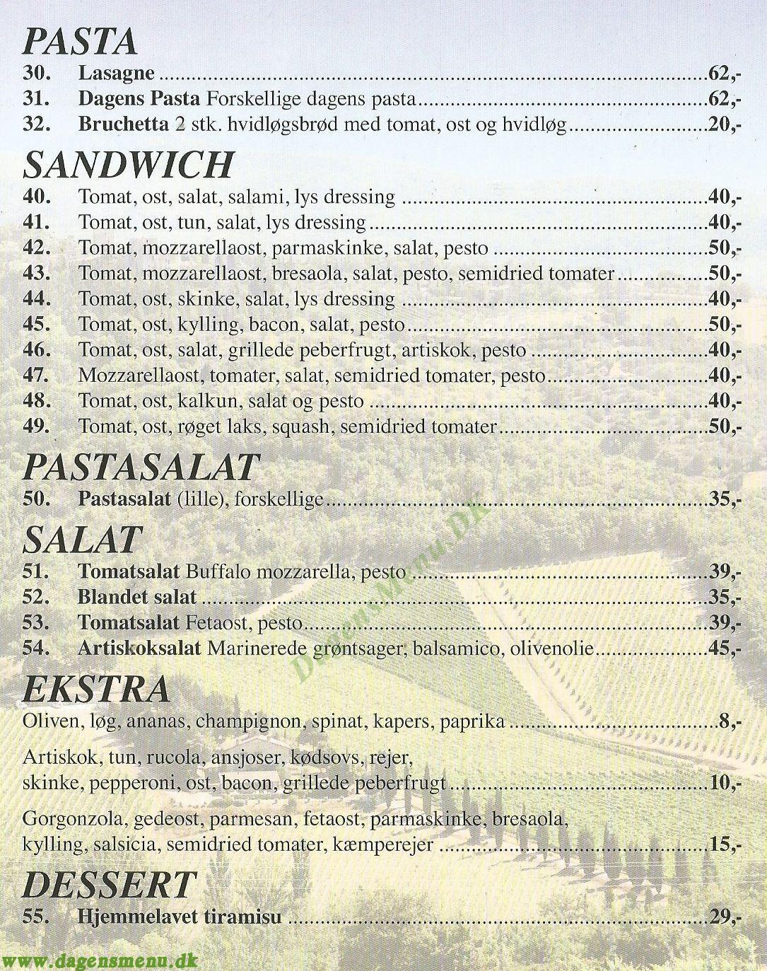 Menu at Il Ponte restaurant, Næstved