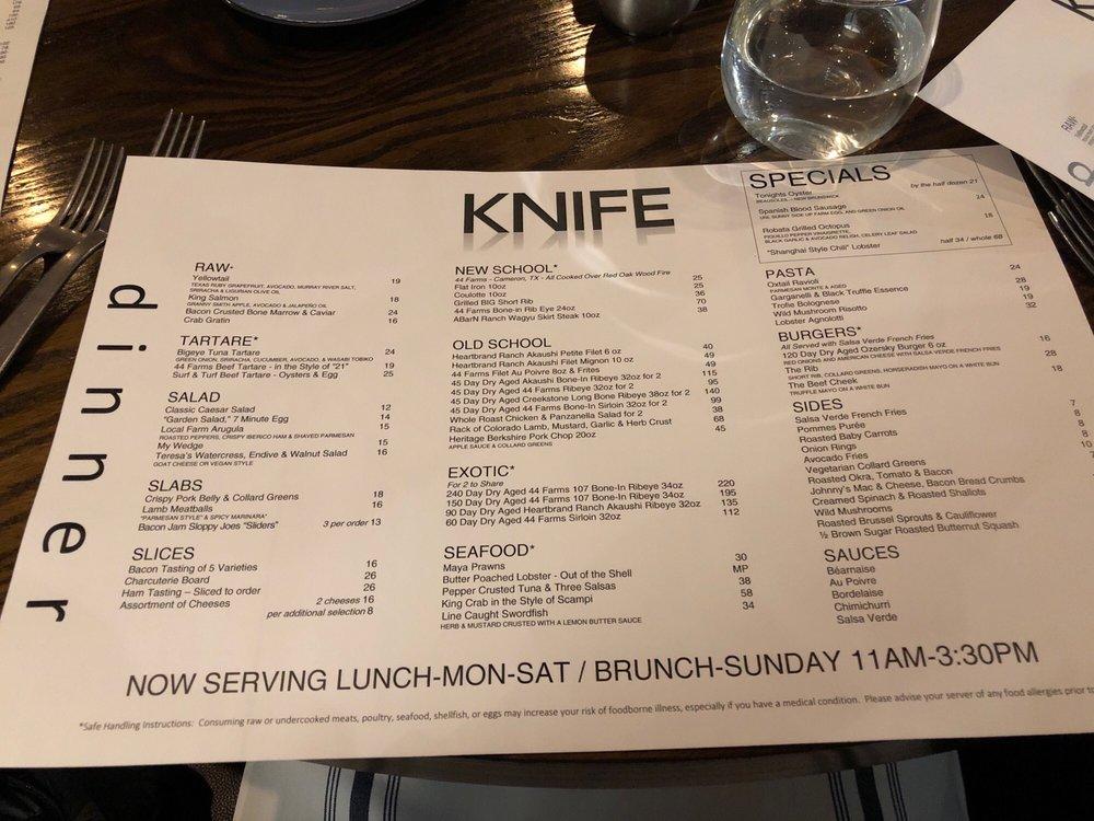 Menu at Knife Steakhouse, Plano, W Park Blvd