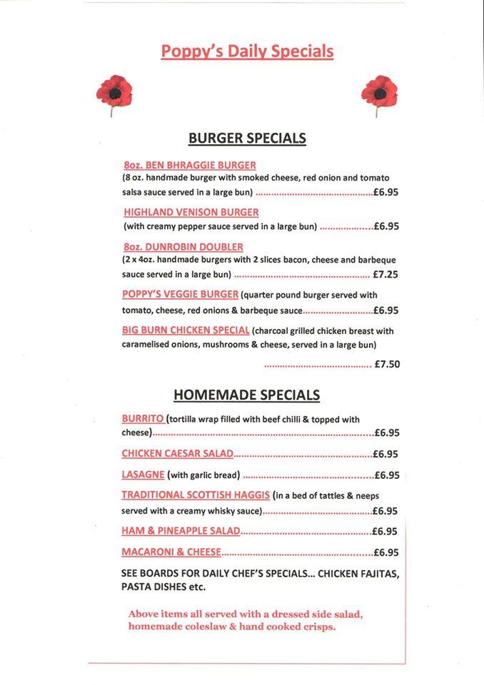 Menu at Poppy's Coffee Shop cafe, Golspie