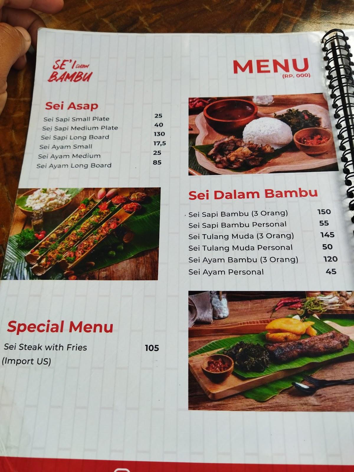 Menu at Se'i Dalam Bambu restaurant, South Jakarta