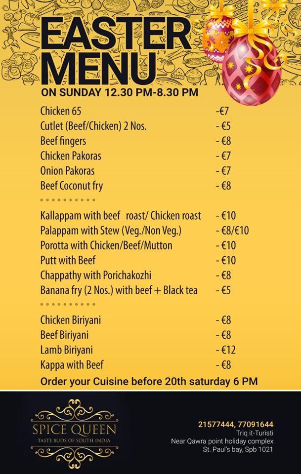 Menu at Spice Queen South Indian Restaurant, Saint Paul's Bay