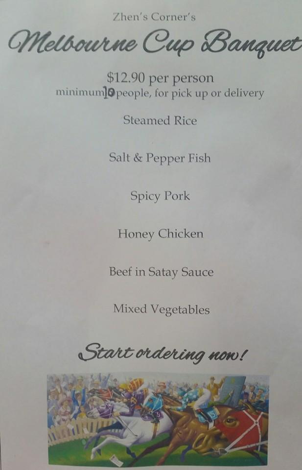 Menu at Zhen's Corner fast food, Darwin City