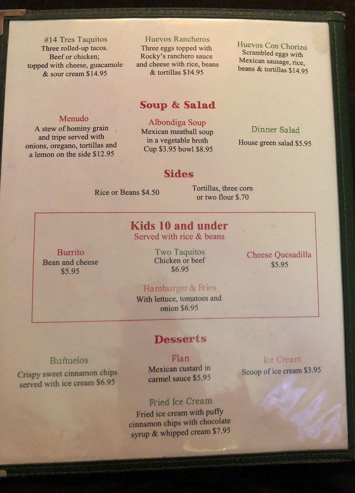 Menu at Casa Lupe restaurant, Sunnyvale
