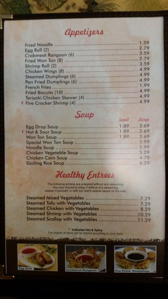 Menu at Sam's China Inn restaurant, Groves