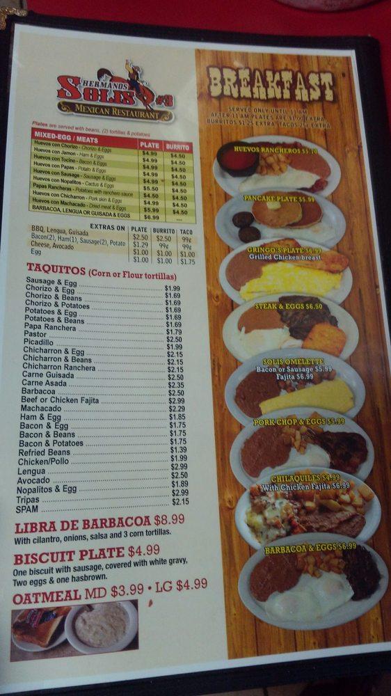 Menu at Hermanos Solis restaurant, Corpus Christi, 5409 Leopard St
