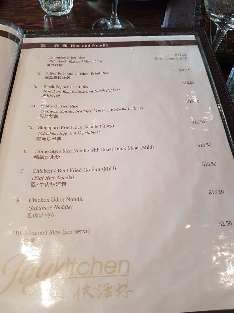 Menu at Joy Kitchen restaurant, Fremantle