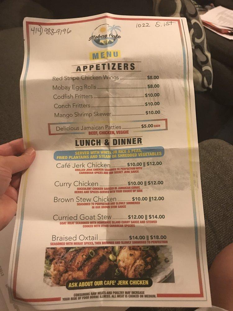 Menu at Mobay Cafe, Milwaukee