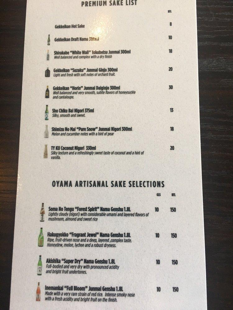Menu at Oyama Sushi restaurant, Petaluma