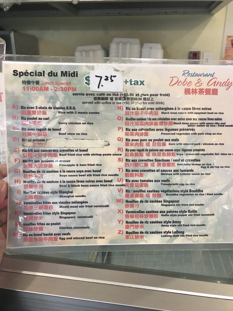 Menu at Restaurant Dobe & Andy, Montréal
