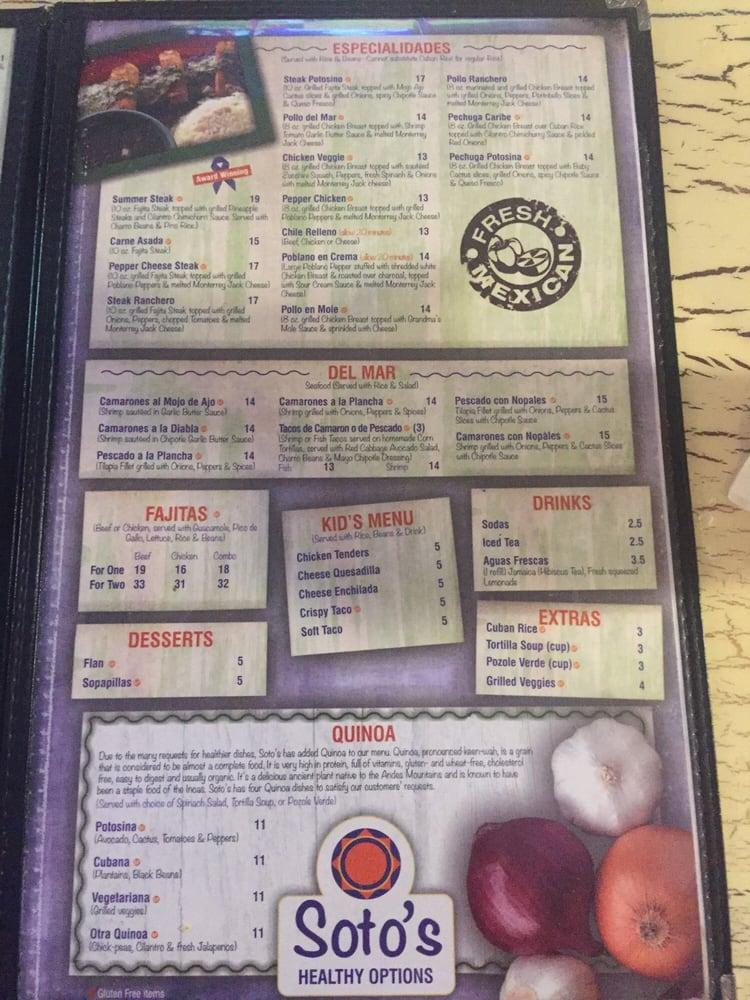 Menu at Soto's Cantina restaurant, Houston