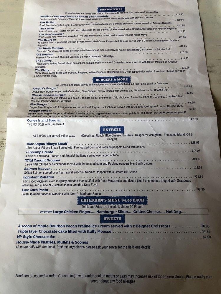Menu at Amelia's Bar & Grille, Ocean Isle Beach