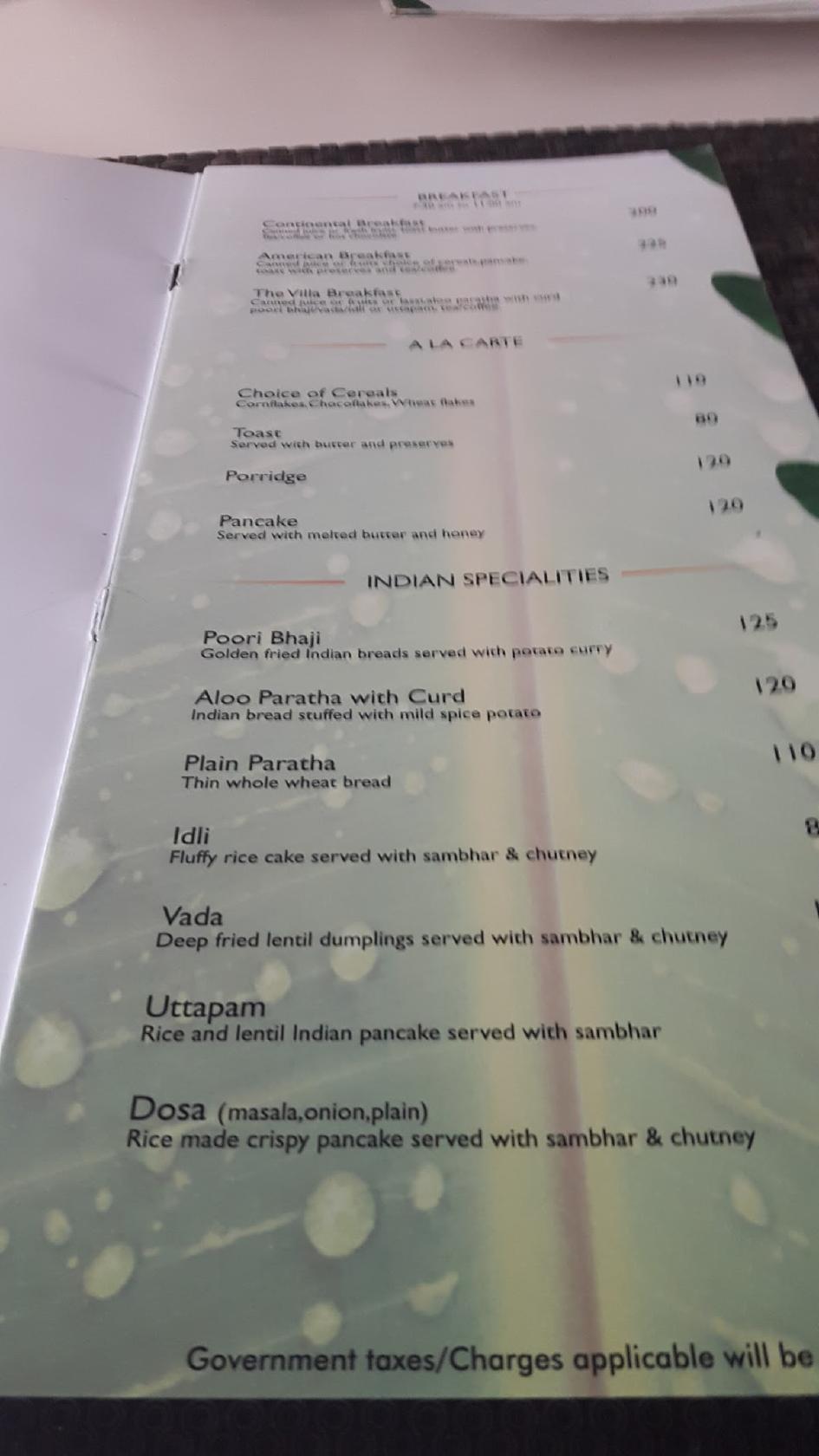 Menu at Banana Leaf Restaurant, Varanasi