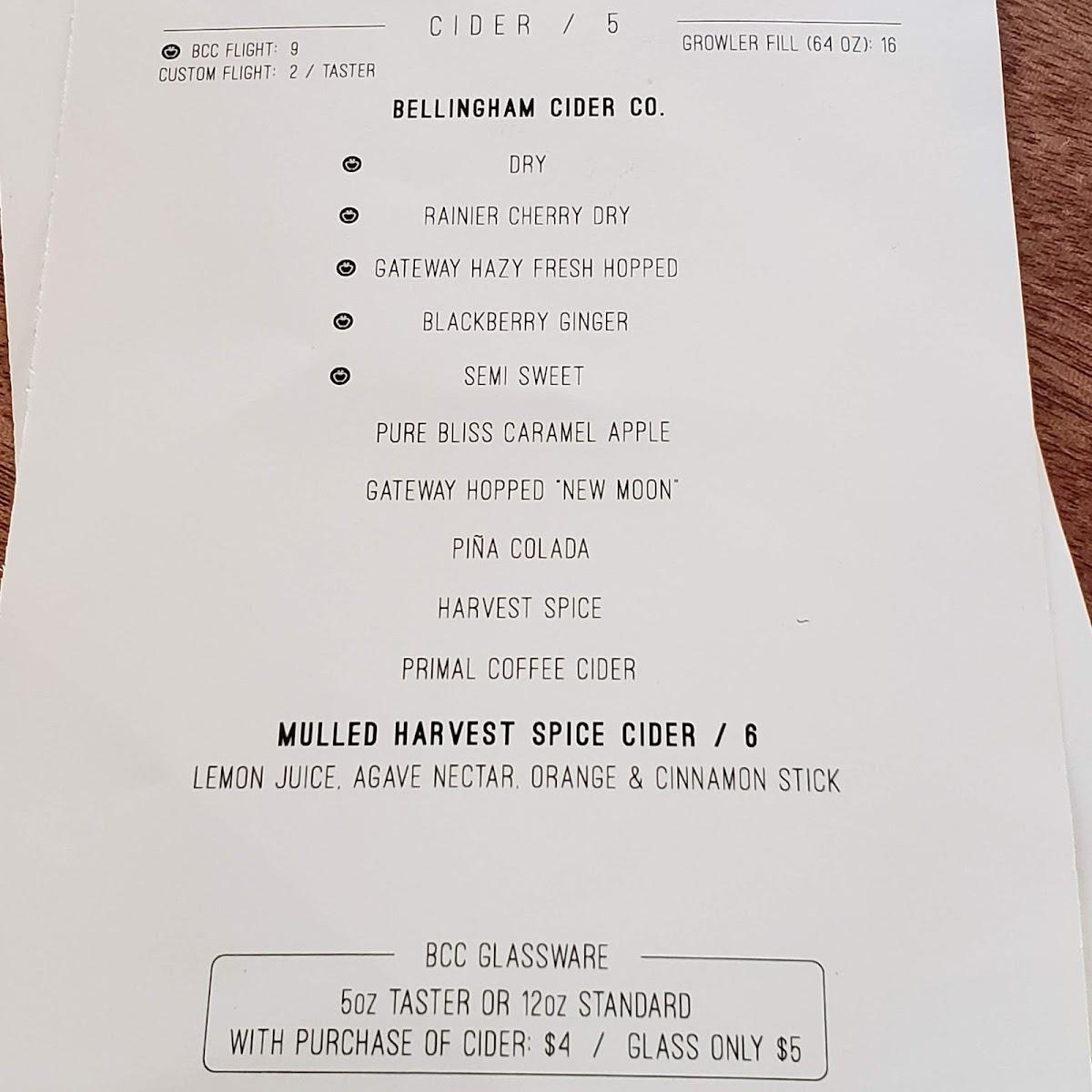 Menu at Bellingham Cider Company pub & bar, Bellingham