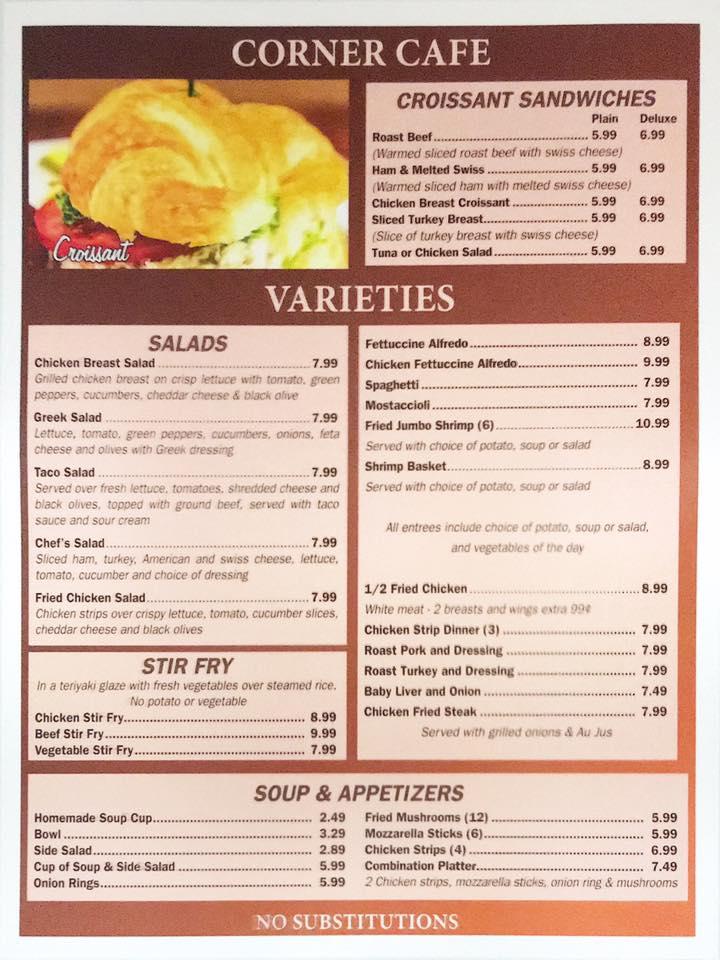 Menu at Corner Cafe, Greenville, 111 N 3rd St