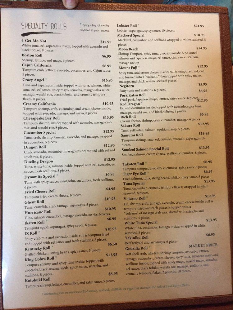 Menu at Kotobuki Japanese Restaurant, Norfolk