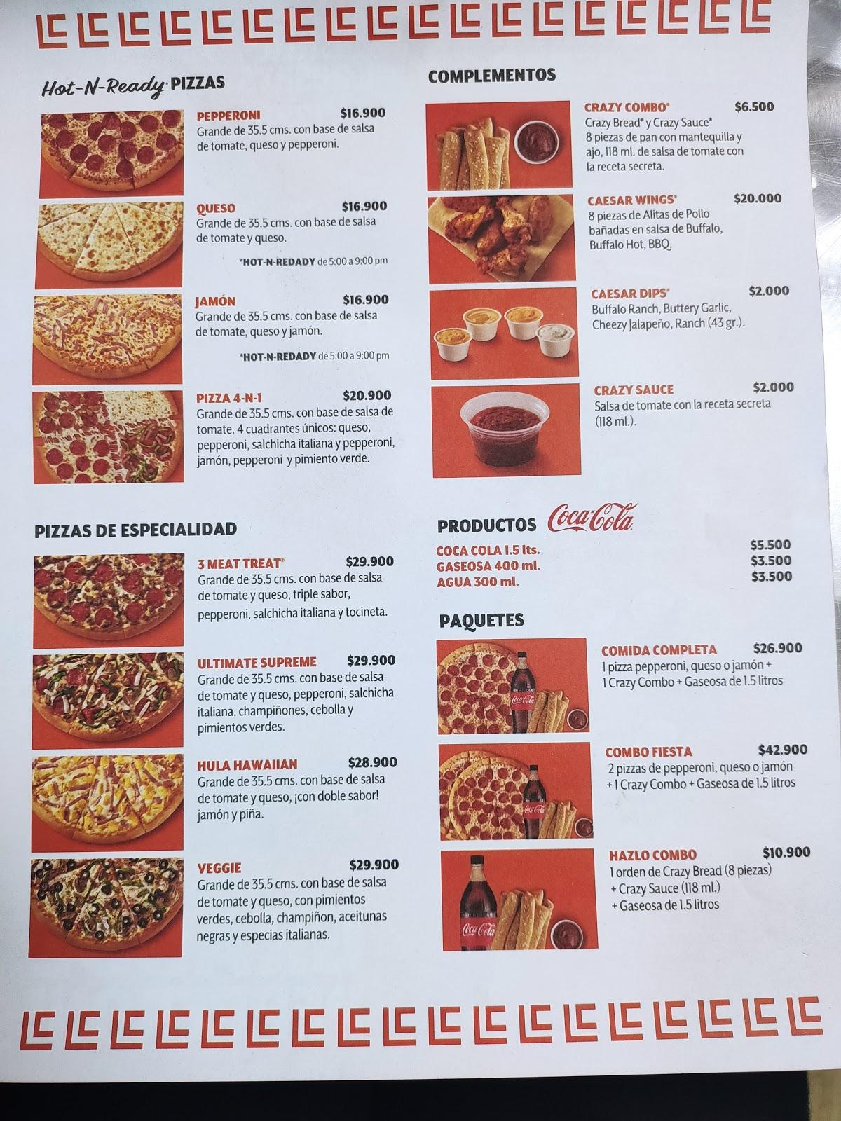 Menu at Little Caesars Calle 170 restaurant, Bogotá