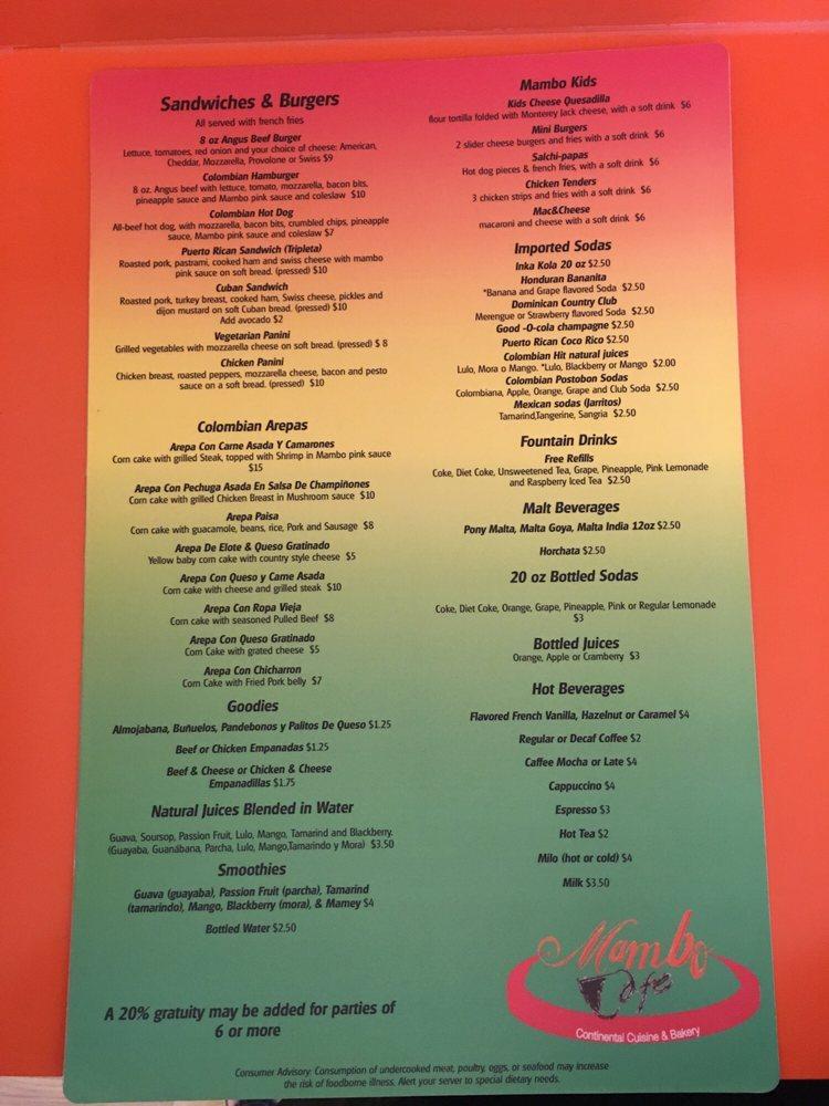 Menu at Mambo Café cafe, Pleasantville