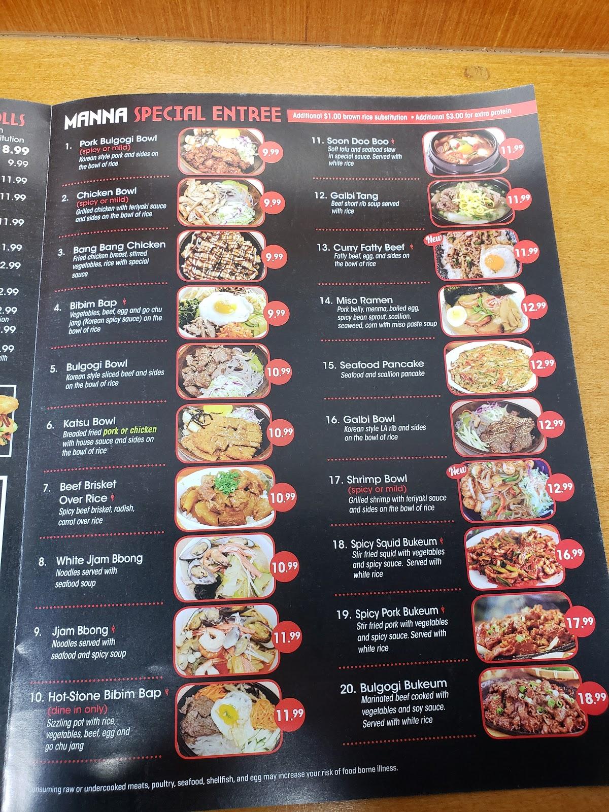 Carta del restaurante Manna Asian Cuisine, Salisbury