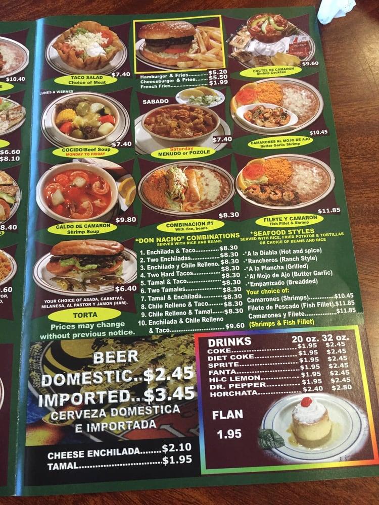 Menu at Tacos Don Nacho restaurant, Oklahoma City
