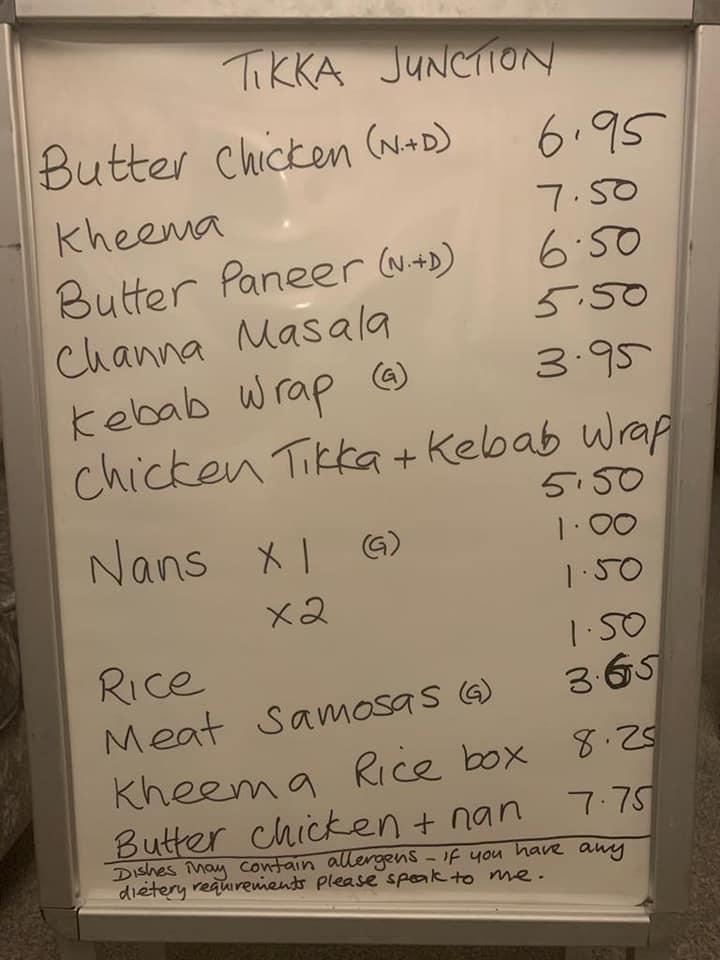 Menu at Tikka Junction UK restaurant, England