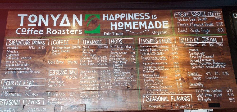 Carta de Tonyan Coffee Bar, Victorville