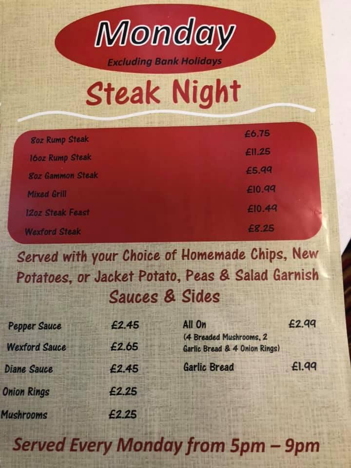 Menu at Willow Tree Inn restaurant, Nottingham