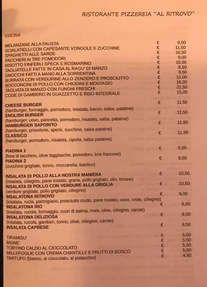 Menu at Al Ritrovo restaurant, Treviso, Viale Luigi Luzzatti