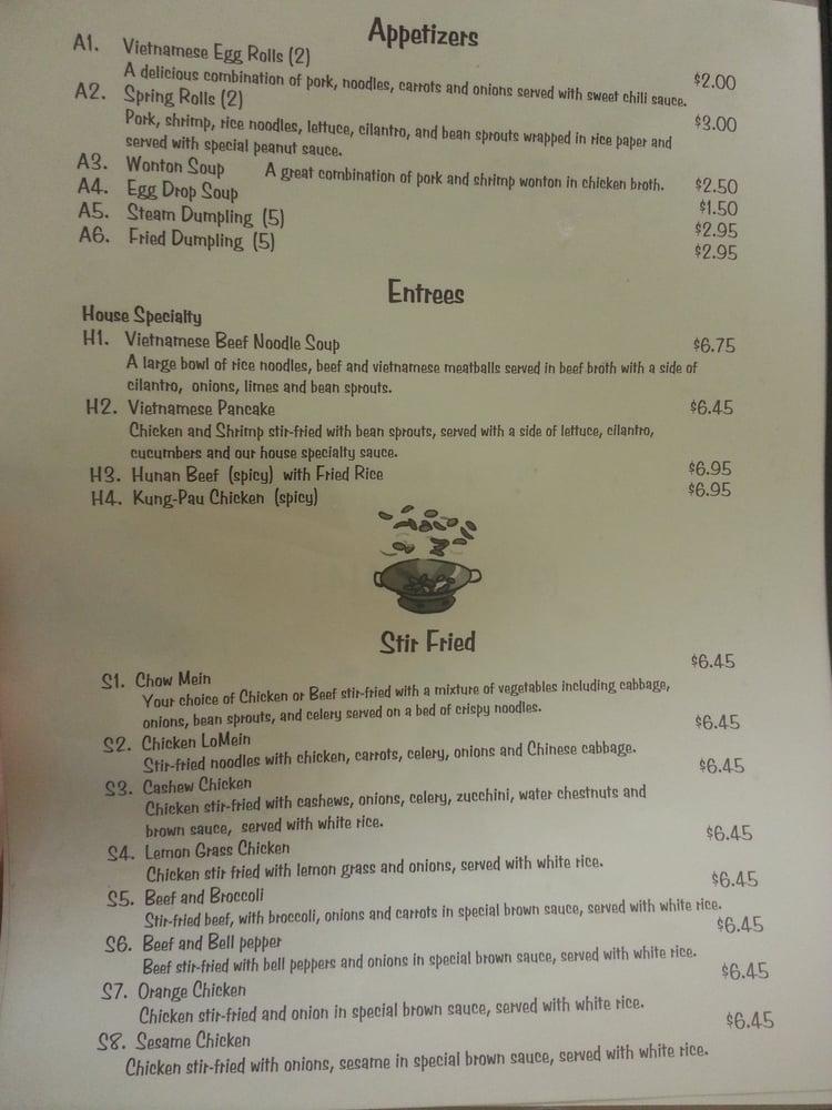 Menu at Asean Diner restaurant, Claremore