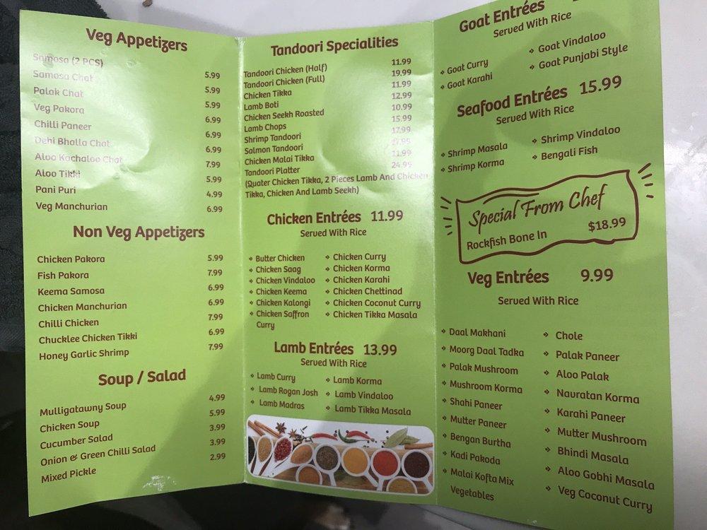 Menu at Bombay Bites restaurant, Centreville