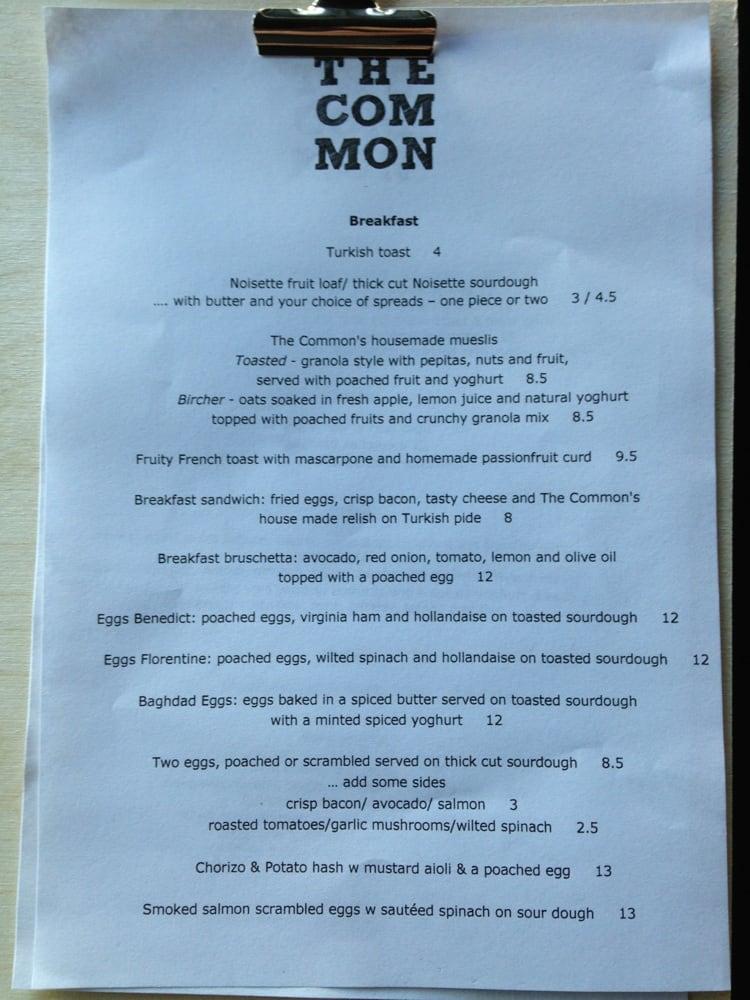 Menu at Common Cafe & Bar, Burnley, 8/584 Swan St