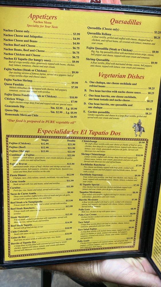 Menu at El Tapatio Dos restaurant, Westlake