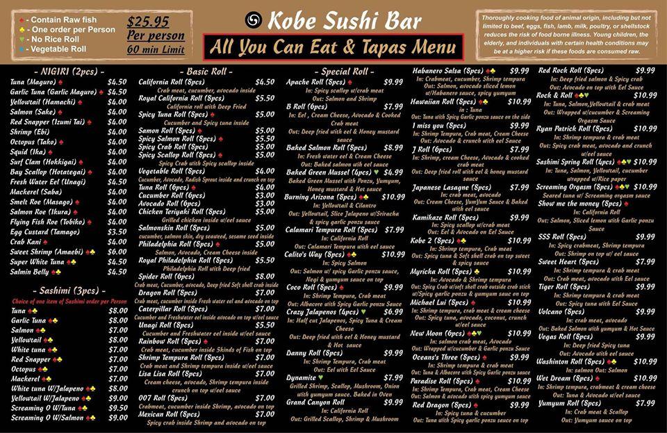 Menu at Kobe Sushi Bar, Las Vegas, W Flamingo Rd