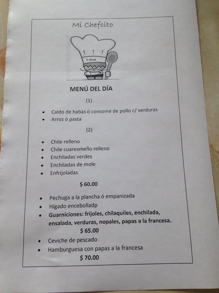 Menu at Mi Chefcito restaurant, Mexico City