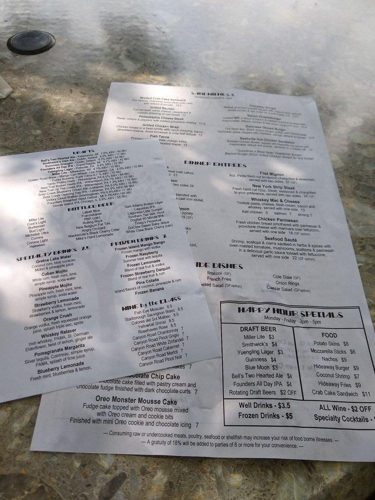 Menu at Mount Gretna Hideaway pub & bar, Mount Gretna