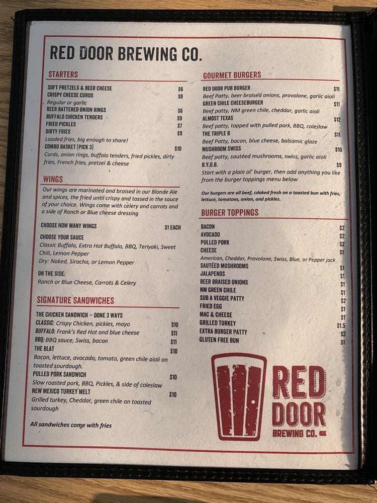 Menu at Red Door Brewing pub & bar, Clovis