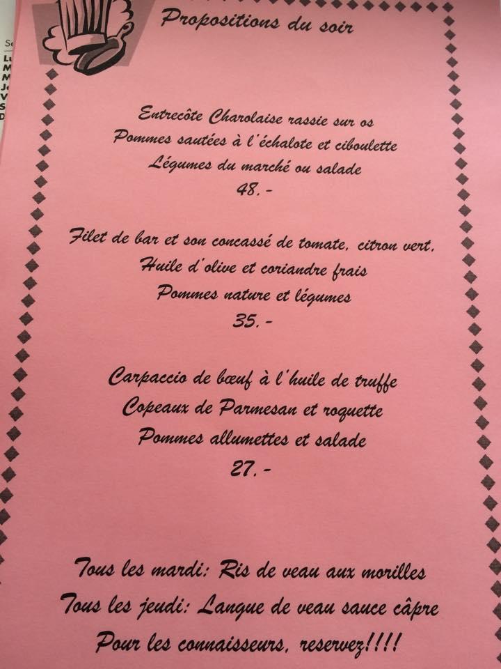 Menu at Restaurant Le Central, Le Mont-sur-Lausanne