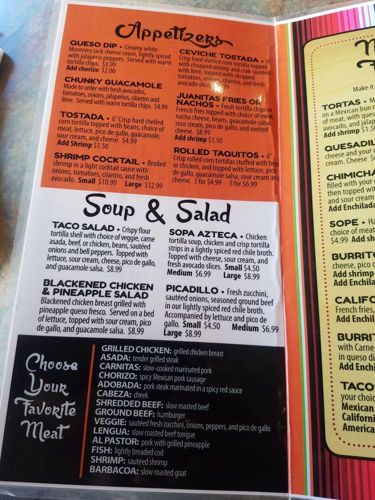 Menu at Tacos Juanita Mexican Restaurant, Eau Claire