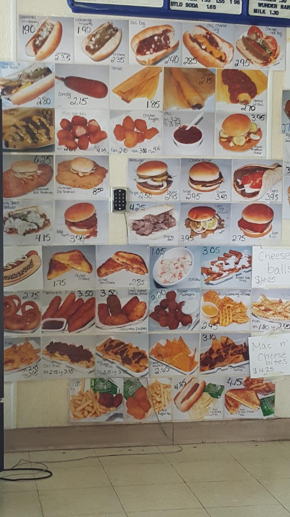 Menu at "The Original" Wonderdog restaurant, East Peoria