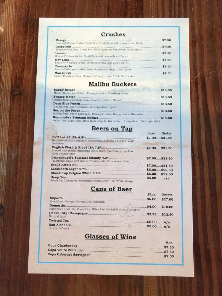 Menu at Barracuda's Bar & Grill, Ocean City